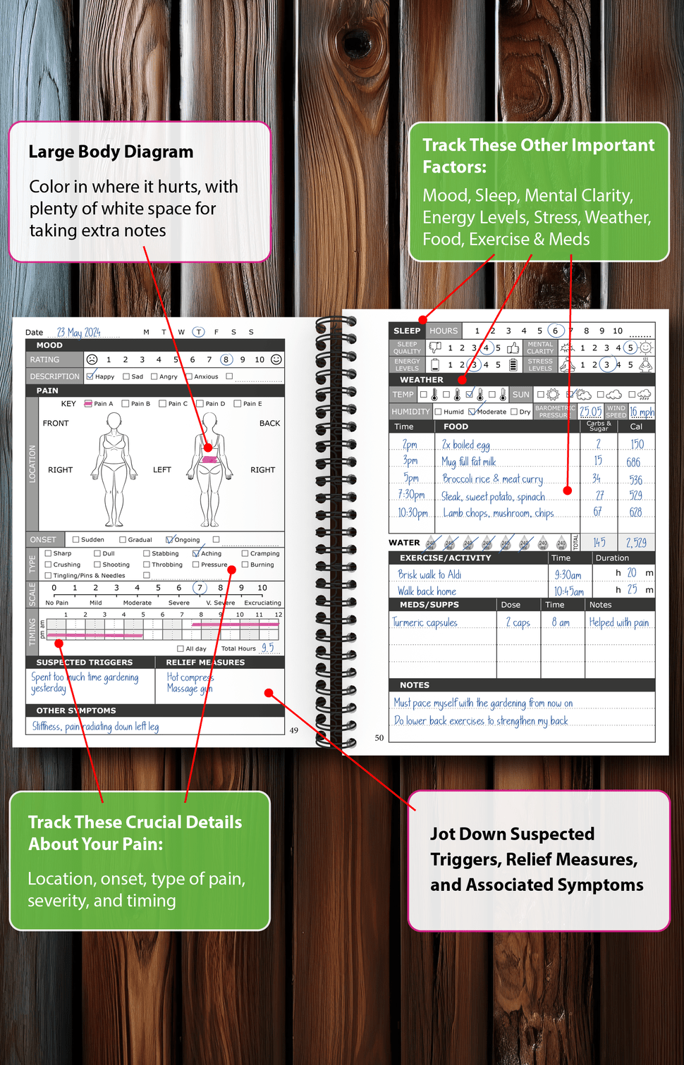 Chronic Pain Journal For Women - Track and Manage Your Pain by ...